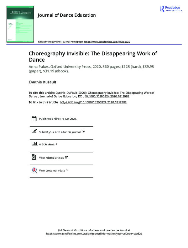 (PDF) Choreography Invisible: The Disappearing Work of Dance