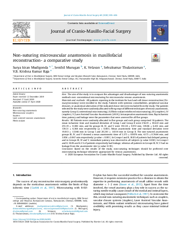 (PDF) Non-suturing microvascular anastomosis in maxillofacial ...