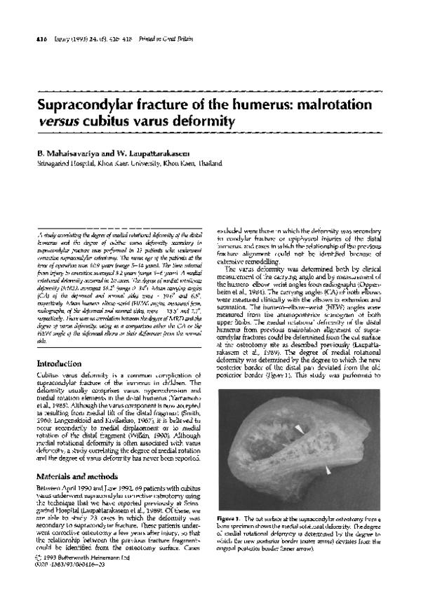 (PDF) Supracondylar fracture of the humerus: malrotation versus cubitus ...