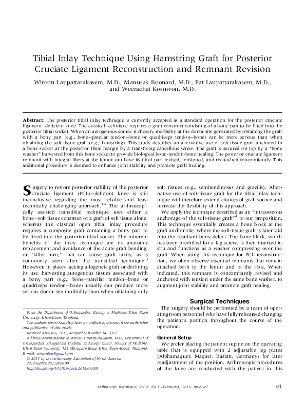 (PDF) Tibial Inlay Technique Using Hamstring Graft for Posterior ...