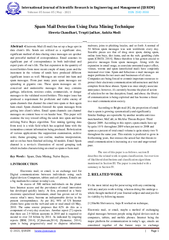 Pdf Spam Mail Detection Using Data Mining Technique