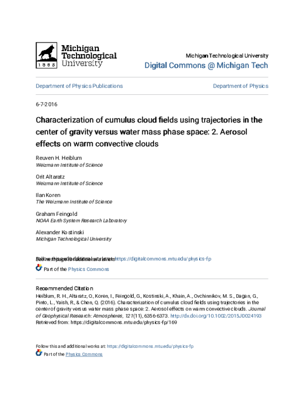 (PDF) Characterization of cumulus cloud fields using trajectories in ...