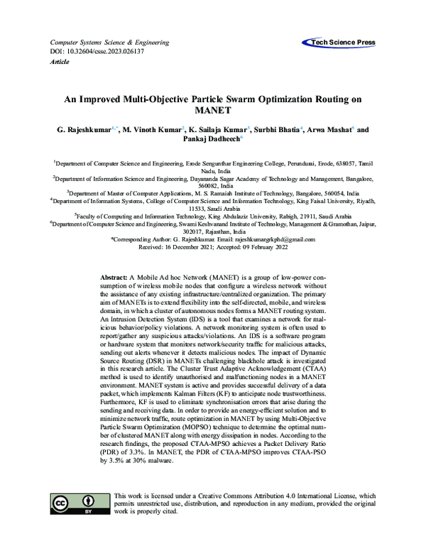 Pdf An Improved Multi Objective Particle Swarm Optimization Routing On Manet