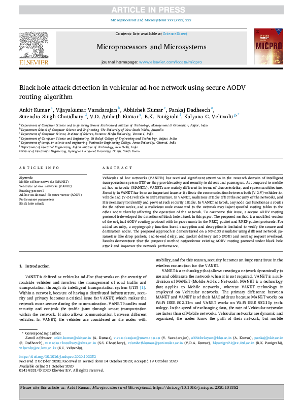 Pdf Black Hole Attack Detection In Vehicular Ad Hoc Network Using Secure Aodv Routing Algorithm