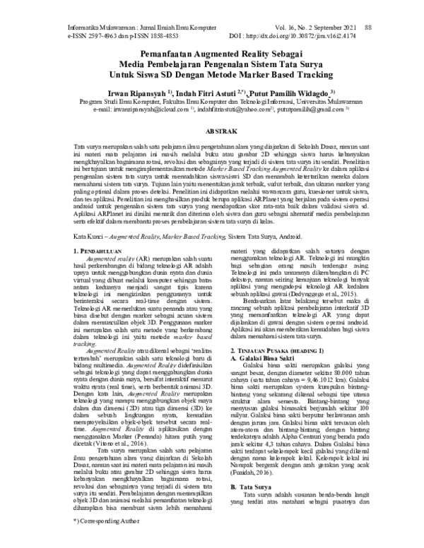 (PDF) Pemanfaatan Augmented Reality Sebagai Media Pembelajaran Pengenalan Sistem Tata Surya ...