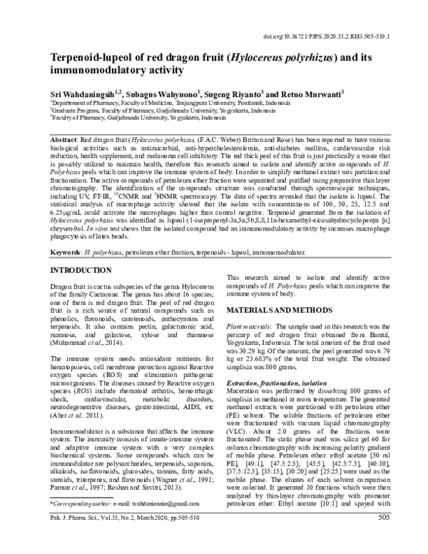 (PDF) Terpenoid-lupeol of red dragon fruit (Hylocereus polyrhizus) and ...