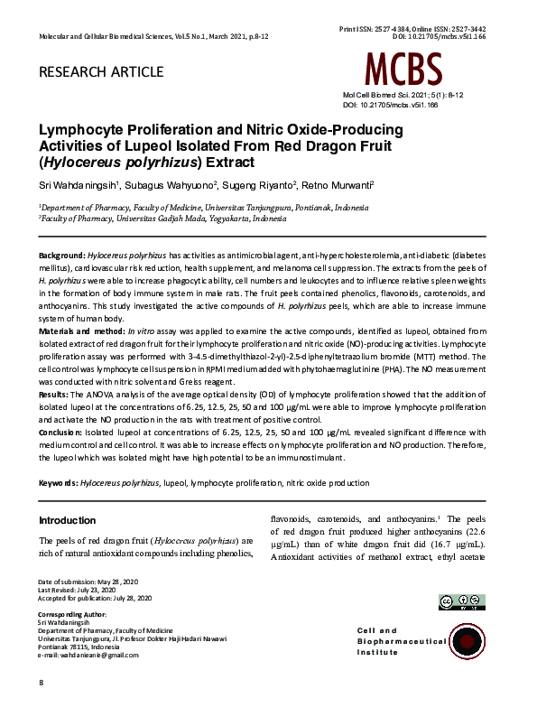(PDF) Lymphocyte Proliferation and Nitric Oxide-Producing Activities of ...