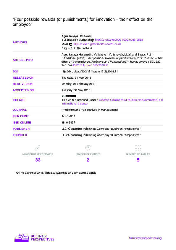 (PDF) Four possible rewards (or punishments) for innovation – their ...