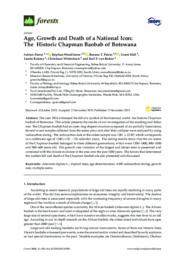 (PDF) Age, Growth and Death of a National Icon: The Historic Chapman ...