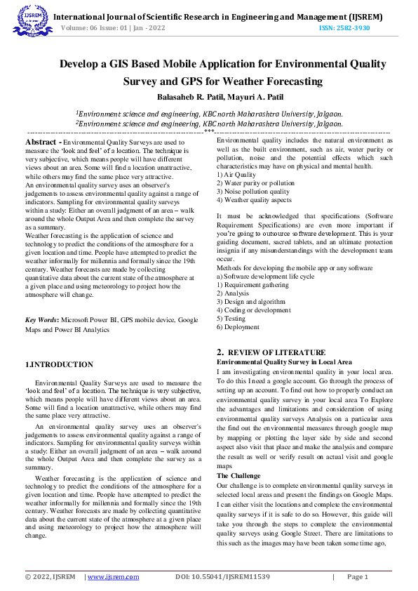 (PDF) Develop a GIS Based Mobile Application for Environmental Quality ...
