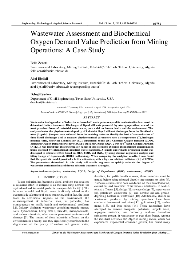 (PDF) Wastewater Assessment and Biochemical Oxygen Demand Value ...