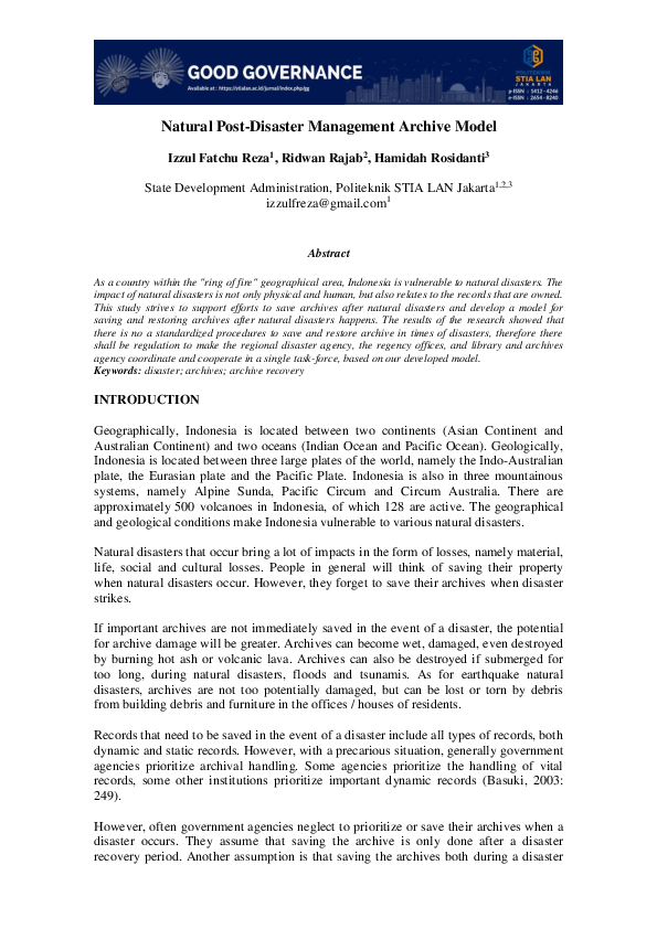 (PDF) Natural Post-Disaster Management Archive Model