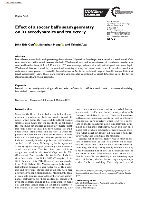 (PDF) Effect of a soccer ball’s seam geometry on its aerodynamics and ...