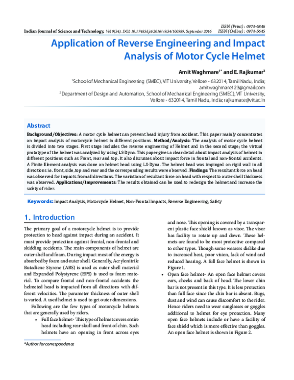 (PDF) Application of Reverse Engineering and Impact Analysis of Motor Cycle Helmet | Amit ...