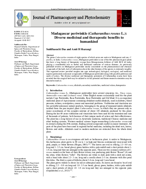 (PDF) Madagascar periwinkle (Catharanthus roseus L.): Diverse medicinal ...