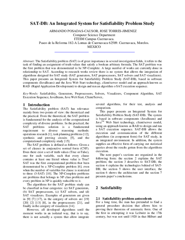 (PDF) SAT-DB: An Integrated System for Satisfiability Problem Study | Jose Torres Jimenez ...