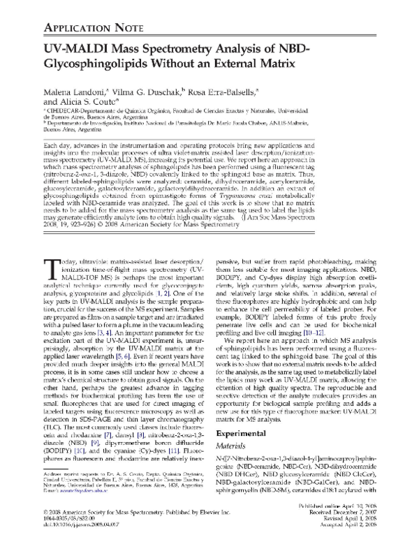 (PDF) UV-MALDI mass spectrometry analysis of NBD-glycosphingolipids ...