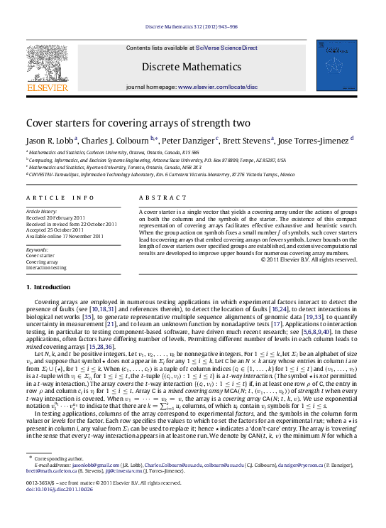 (PDF) Cover starters for covering arrays of strength two