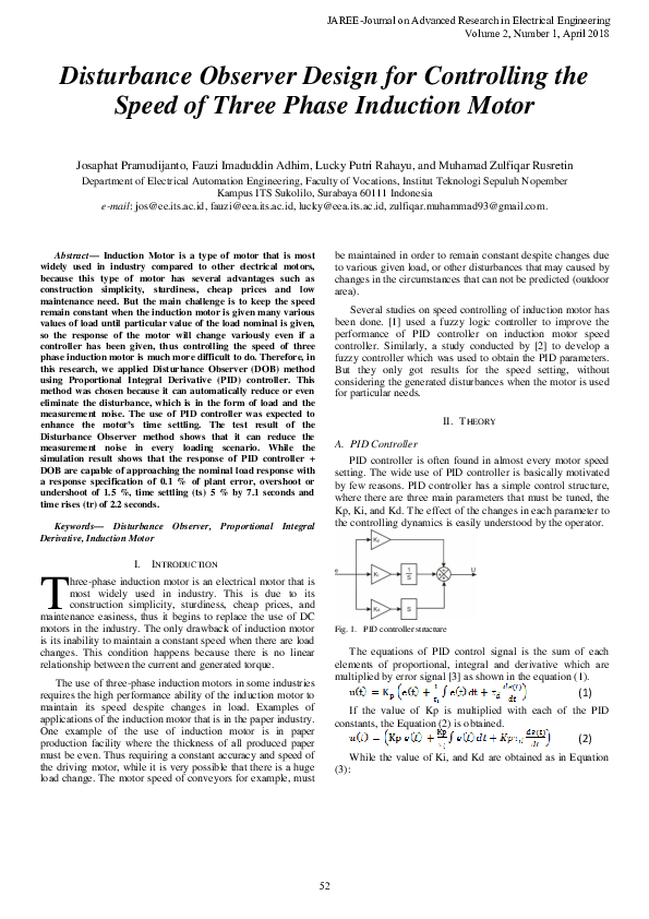 (PDF) Disturbance Observer Design for Controlling the Speed of Three Phase Induction Motor