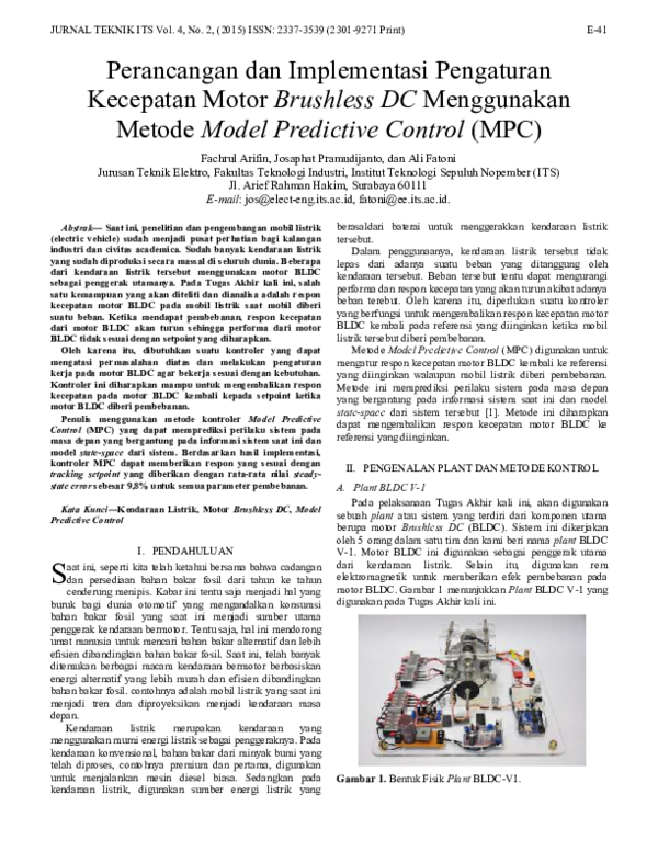 (PDF) Perancangan dan Implementasi Pengaturan Kecepatan Motor Brushless DC Menggunakan Metode ...