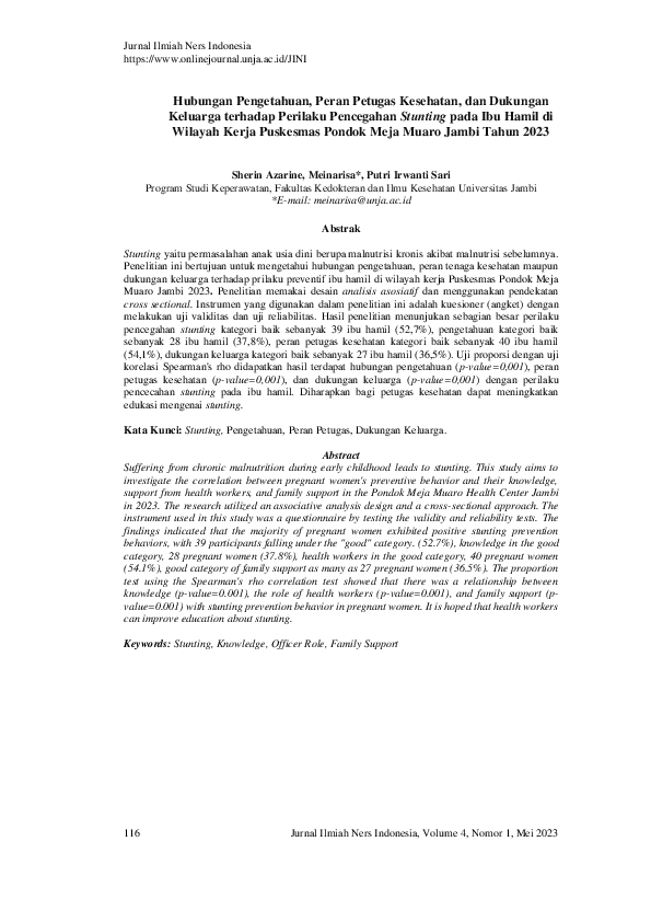 (PDF) Hubungan Pengetahuan, Peran Petugas Kesehatan, dan Dukungan Keluarga terhadap Perilaku ...