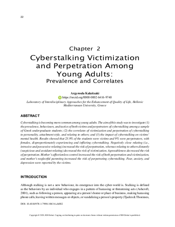 (PDF) Cyberstalking Victimization and Perpetration Among Young Adults