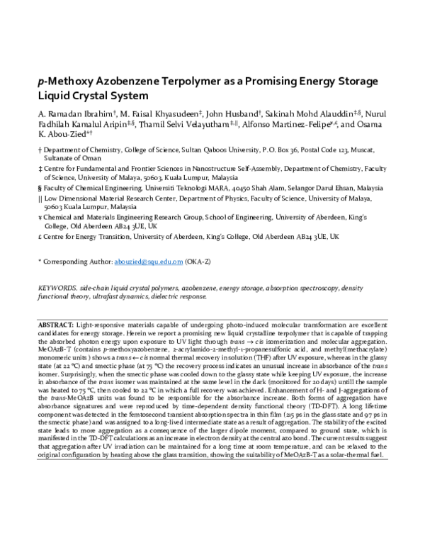 p-Methoxy Azobenzene Terpolymer as a Promising Energy-Storage Liquid ...