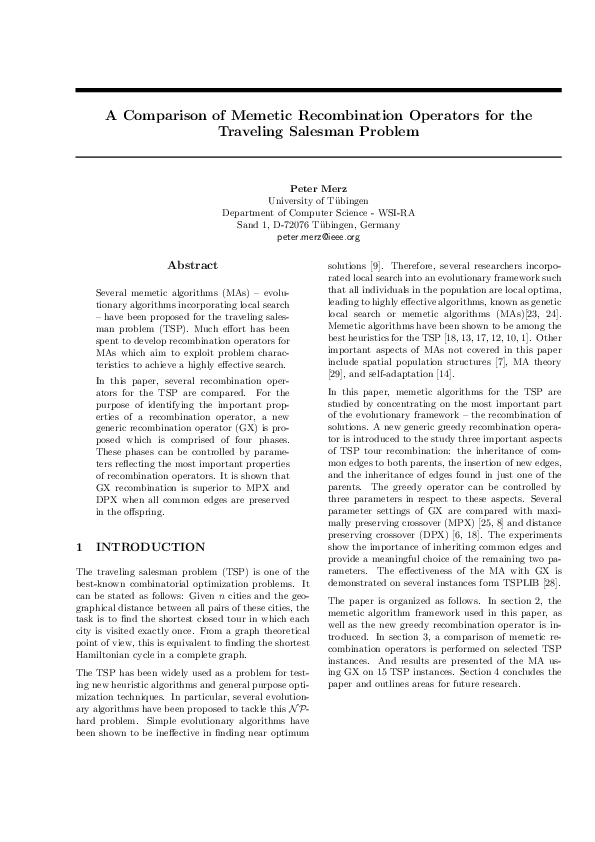 (PDF) A Comparison of Memetic Recombination Operators for the MinLA Problem
