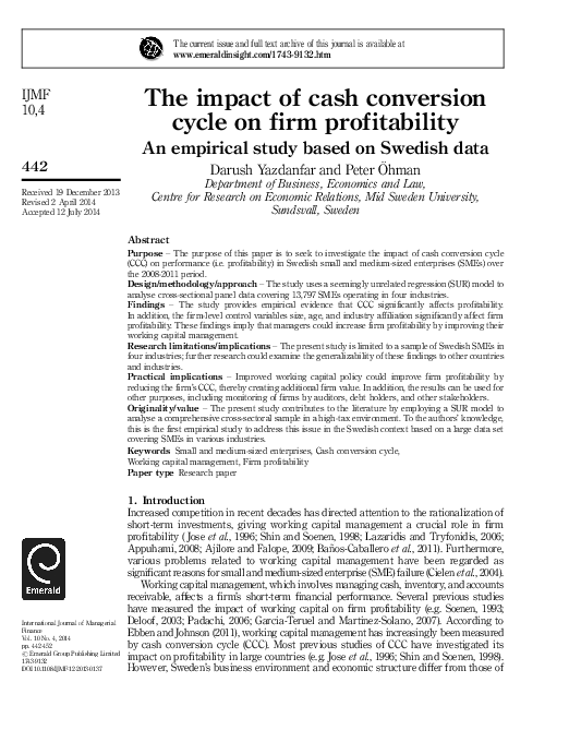 (PDF) The impact of cash conversion cycle on firm profitability