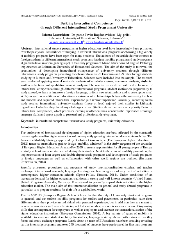 (PDF) Building Intercultural Competence through Different International ... (PDF) Building Intercultural Competence through Different International ...