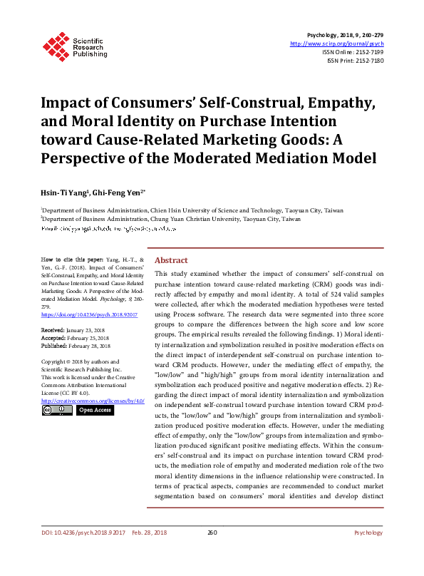 (PDF) Impact of Consumers’ Self-Construal, Empathy, and Moral Identity on Purchase Intention ...