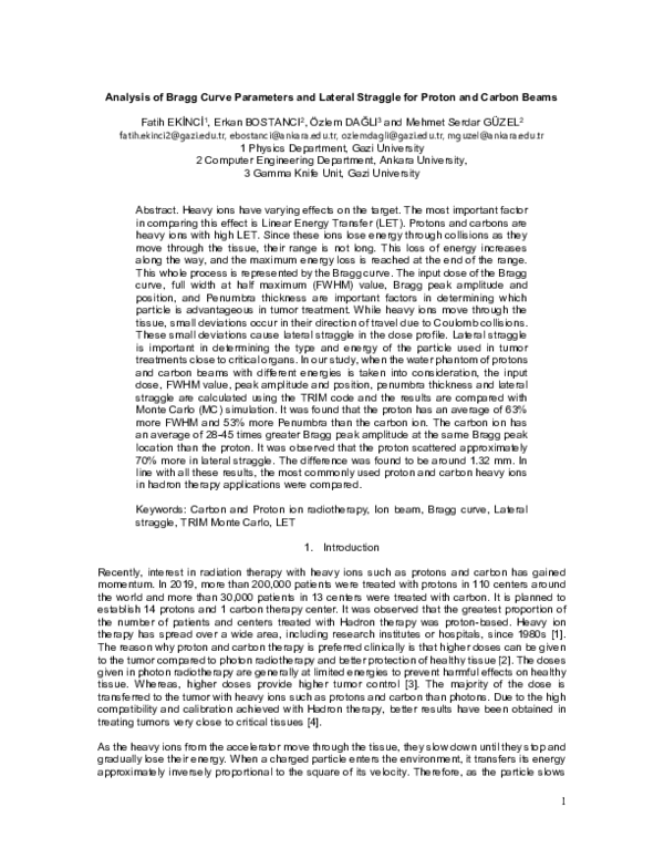 (PDF) Analysis of Bragg curve parameters and lateral straggle for ...