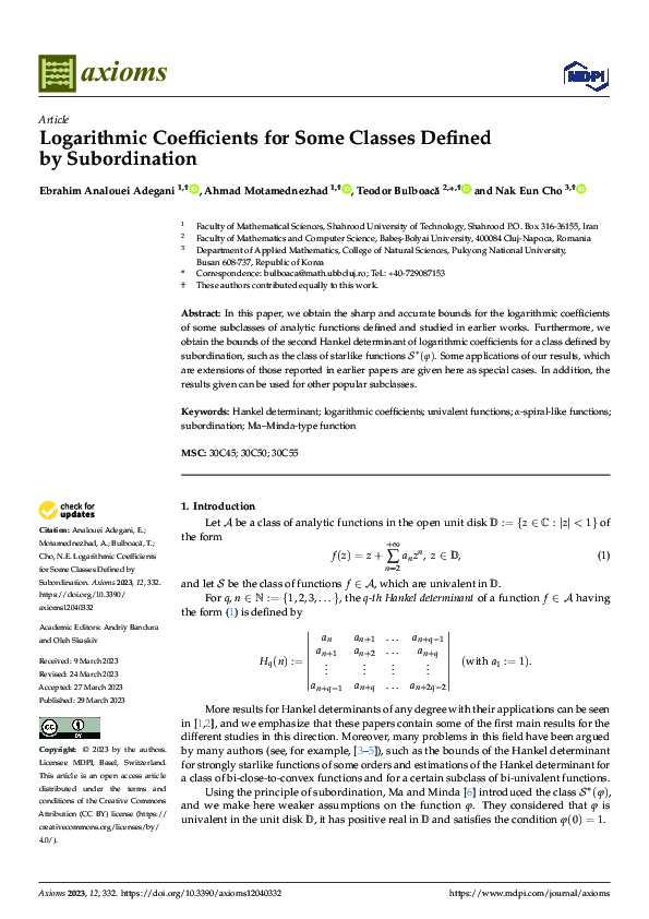 Logarithmic Coefficients For Some Classes Defined By Subordination