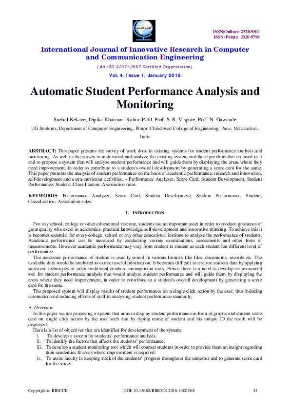 (PDF) Automatic Student Performance Analysis and Monitoring (PDF) Automatic Student Performance Analysis and Monitoring