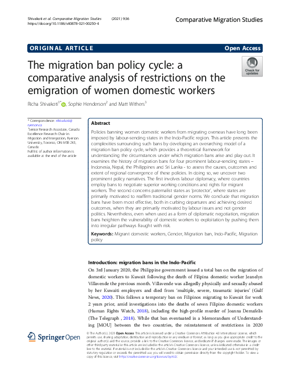 (PDF) The migration ban policy cycle: a comparative analysis of restrictions on the emigration ...