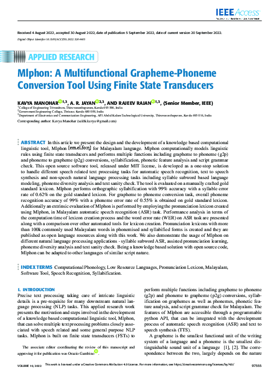 (PDF) Mlphon: A Multifunctional Grapheme-Phoneme Conversion Tool Using Finite State Transducers