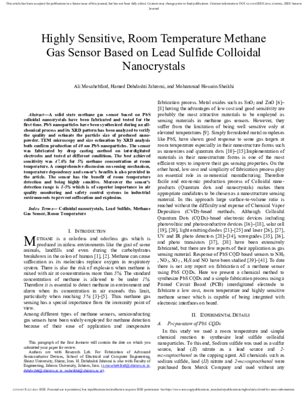 (PDF) Highly Sensitive, Room Temperature Methane Gas Sensor Based on Lead Sulfide Colloidal ...
