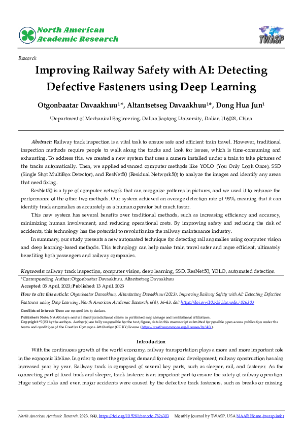Pdf Improving Railway Safety With Ai Detecting Defective Fasteners Using Deep Learning