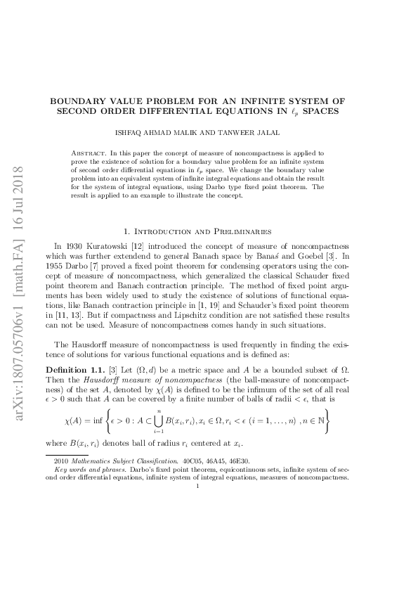 Pdf Boundary Value Problem For An Infinite System Of Second Order Differential Equations In