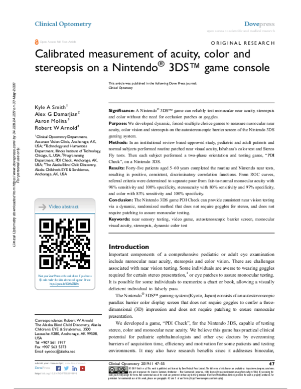 (PDF) Calibrated measurement of acuity, color and stereopsis on a ...