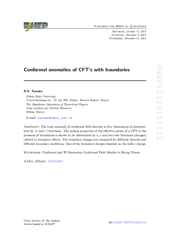 (PDF) Conformal anomalies of CFT’s with boundaries