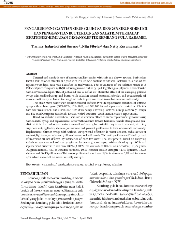 (PDF) Pengaruh Penggantian Sirup Glukosa dengan Sirup Sorbitol dan ...