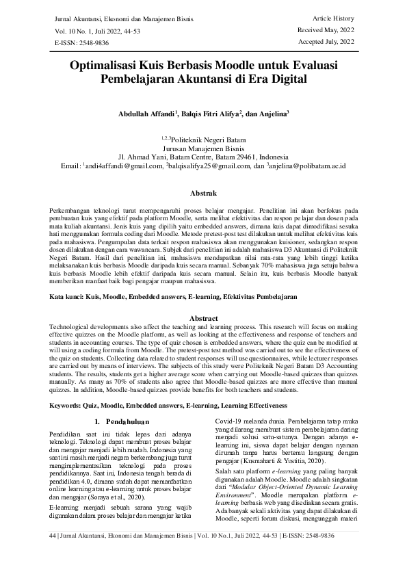 (PDF) Optimalisasi Kuis Berbasis Moodle untuk Evaluasi Pembelajaran Akuntansi di Era Digital ...