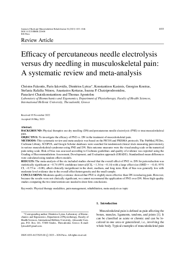 (PDF) Efficacy of percutaneous needle electrolysis versus dry needling ...