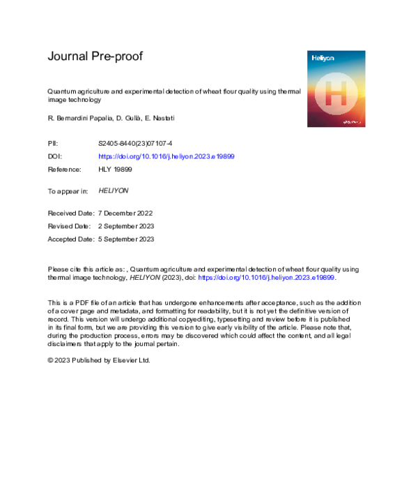 (PDF) Journal Pre-proof Quantum agriculture and experimental detection of wheat flour quality ...