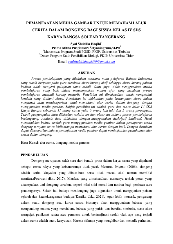 (PDF) PEMANFAATAN MEDIA GAMBAR UNTUK MEMAHAMI ALUR CERITA DALAM DONGENG BAGI SISWA KELAS IV SDS ...
