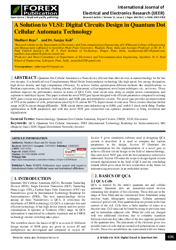 (PDF) A Solution to VLSI: Digital Circuits Design in Quantum Dot ...