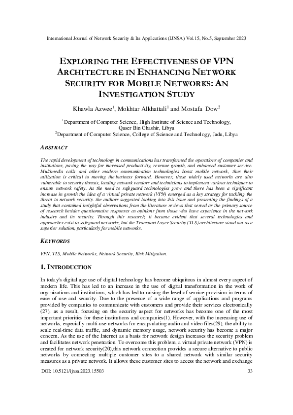 (PDF) EXPLORING THE EFFECTIVENESS OF VPN ARCHITECTURE IN ENHANCING NETWORK SECURITY FOR MOBILE ...