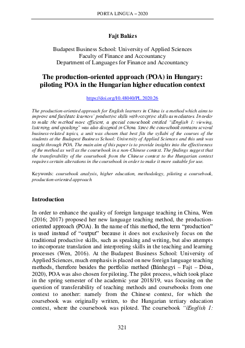 (PDF) The Production-Oriented Approach (POA) in Hungary: Piloting POA ...