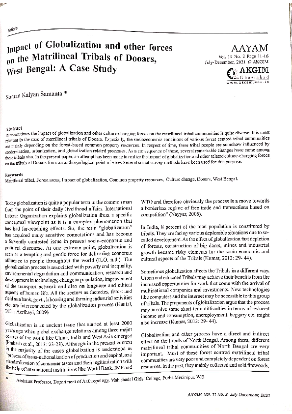 (PDF) Impact of Globalization and other forces on the Matrilineal ...